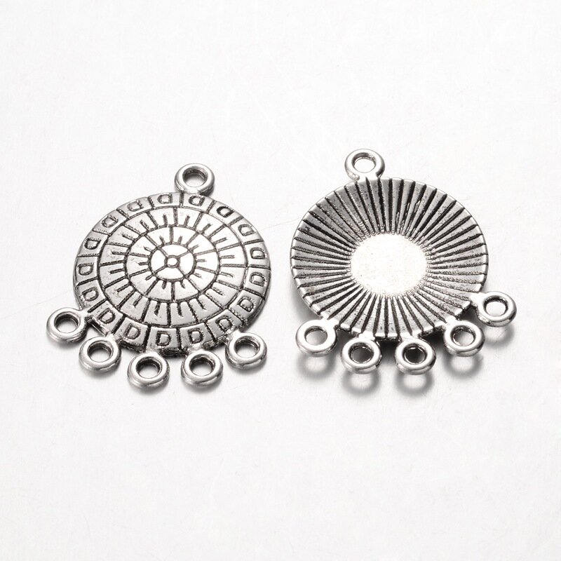 Подвеска, 27х21.5мм, узорный диск, с пятью петельками, базовый материал - цинковый сплав, стиль тибетское серебро, 5 шт.