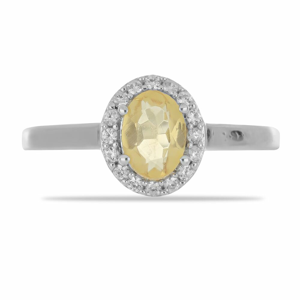 Кольцо, серебро, 925 проба, родирование, циркон, цитрин