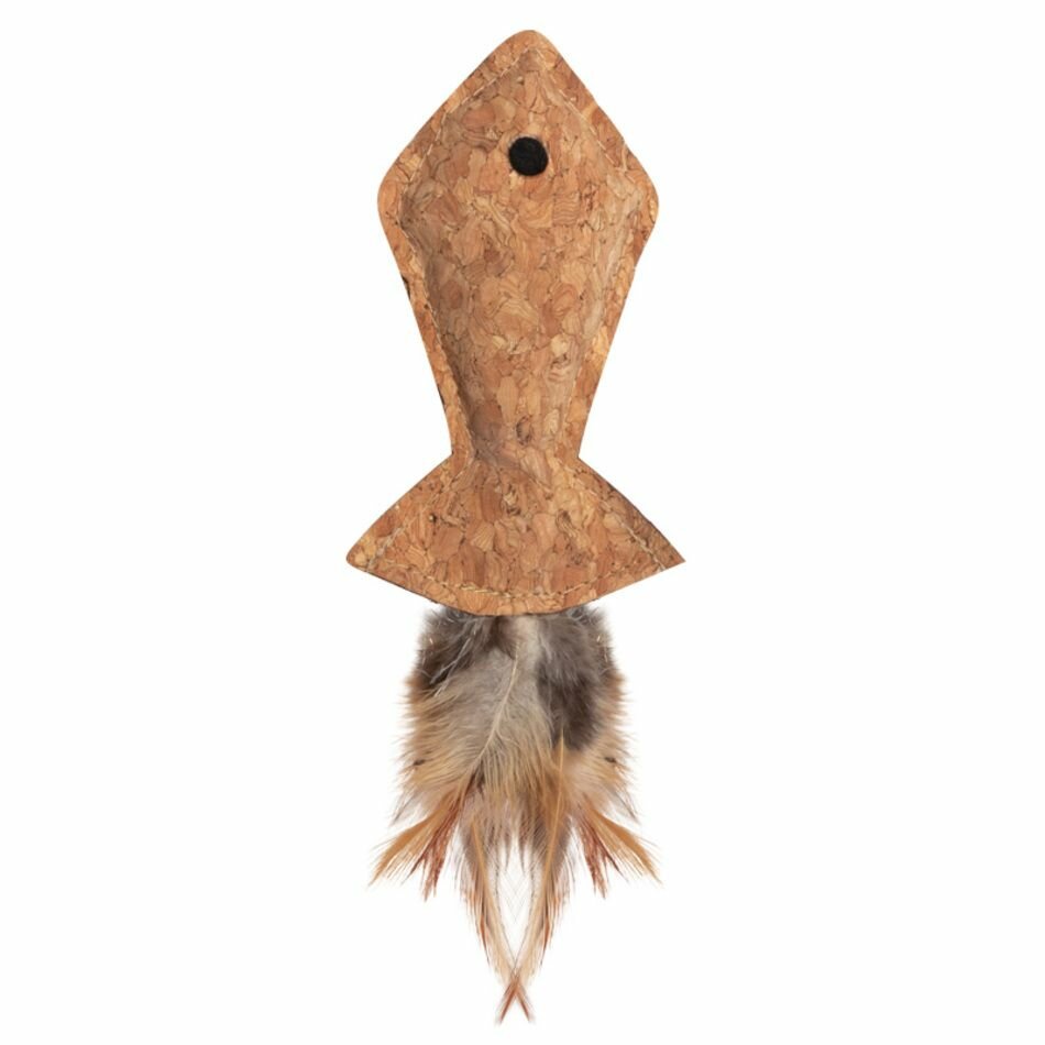 Triol: Игрушка для кошек из пробковой коры Рыбка с перьями, 95/135 мм