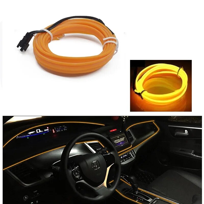 Желтая неоновая лента для авто 1M с USB