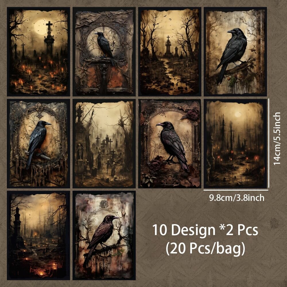 Бумага для скрапбукинга Mr.paper, 20 листов, темный ретро стиль с темой замка-призрака, винтажные узоры бабочек и свечей для украшения и коллажей