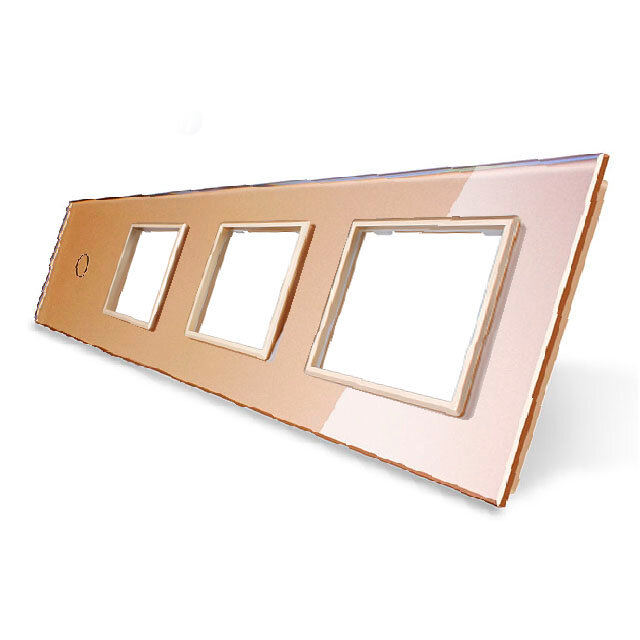 Панель для сенсорного выключателя и 3-х розеток , 1 клавиша, цвет золотой, стекло BB-C7-C1/SR/SR/SR-13