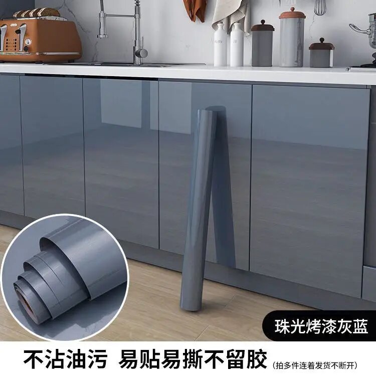 Самоклеящиеся обои из ПВХ, фотообои для ванной комнаты, кухни, шкафов, виниловая контактная бумага, водонепроницаемая клейкая бумага для домашнего декора Shiny Grey Blue, 60cm x 3m