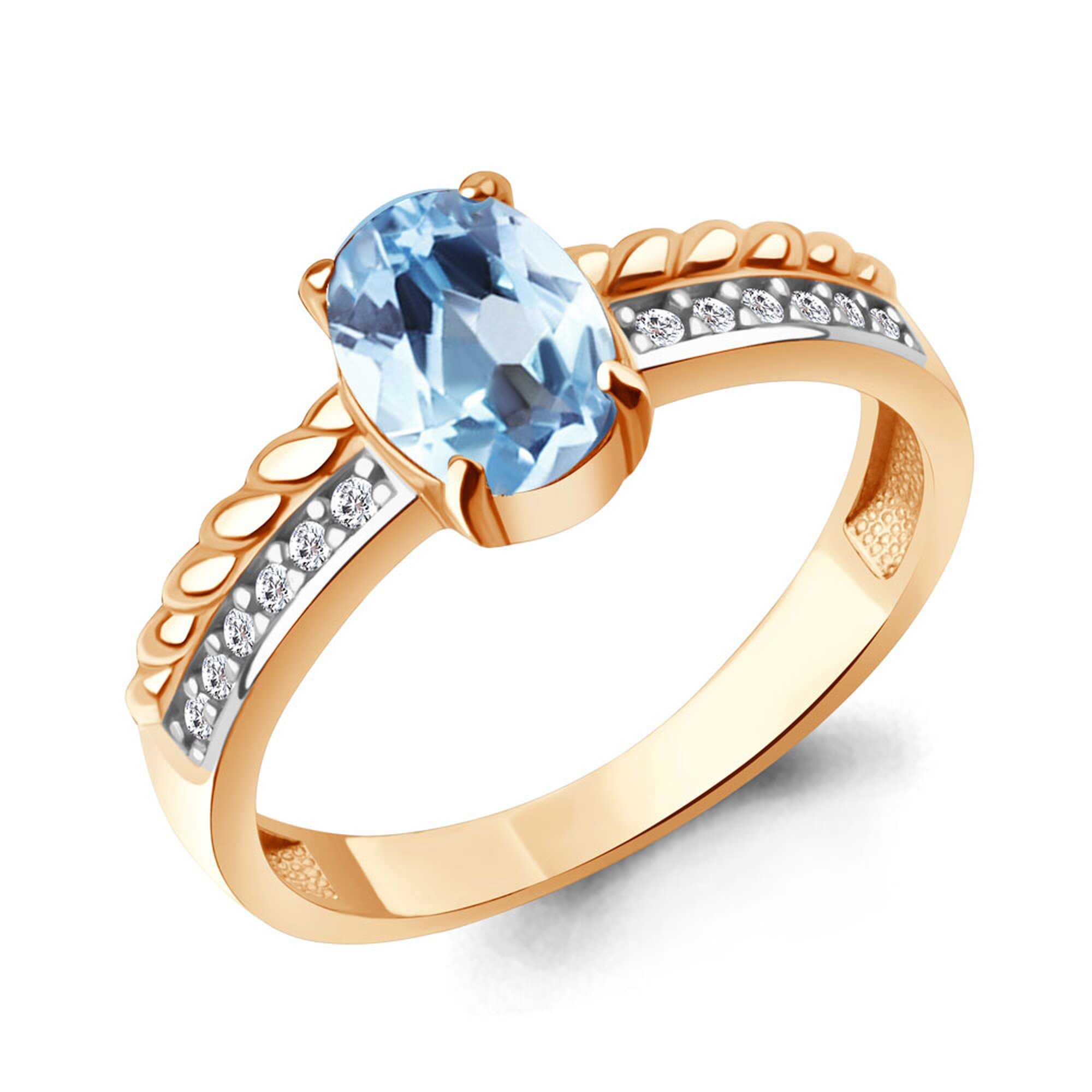 Кольцо, серебро, 925 проба, золочение, топаз, фианит