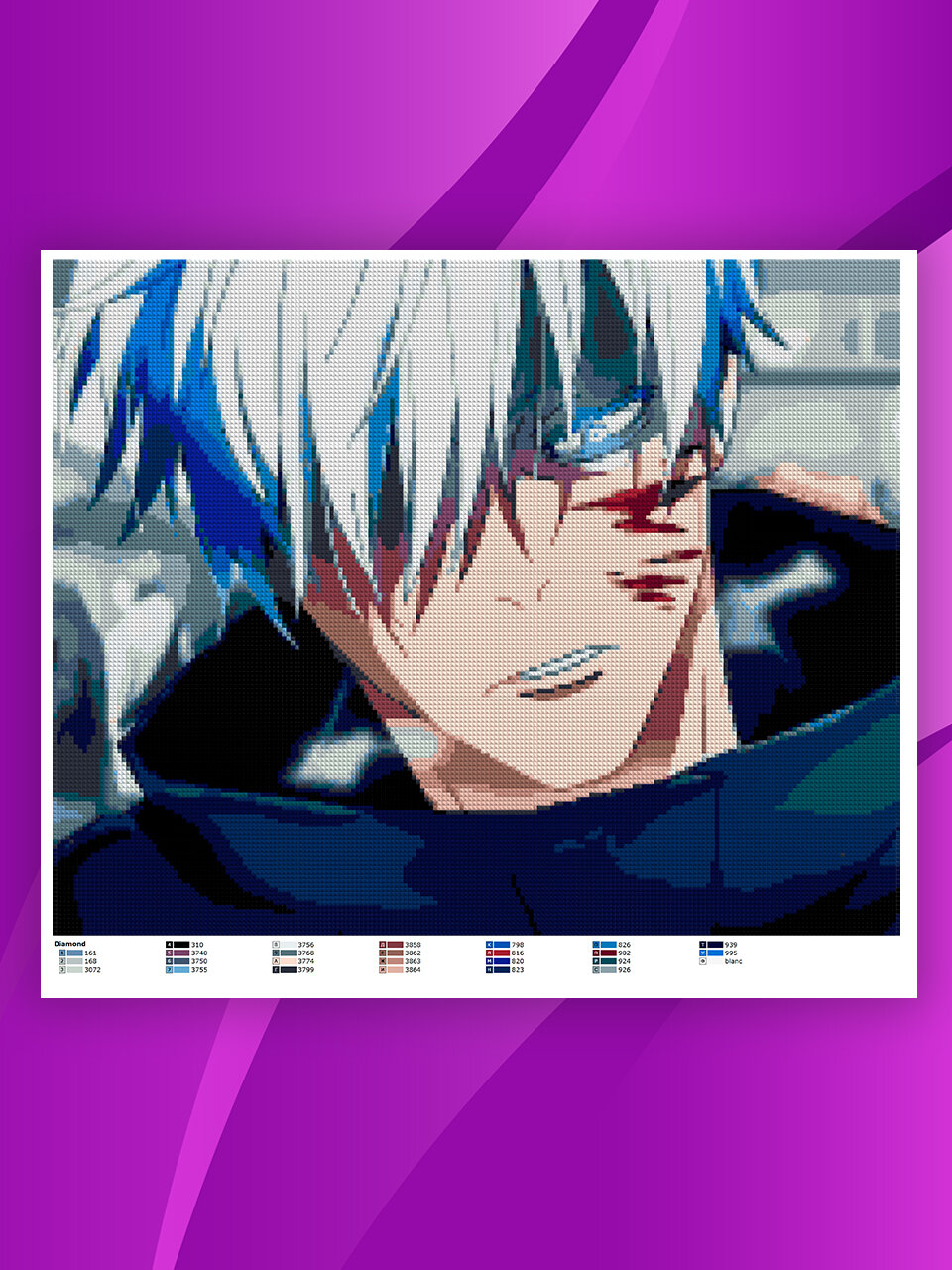 Алмазная мозаика без подрамника - вышивка Satoru Gojo 40 х 50 см