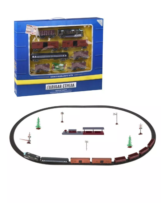Железная дорога Голубая стрела, 449 см (тепловоз, 7 вагонов, свет, звук) арт 87127