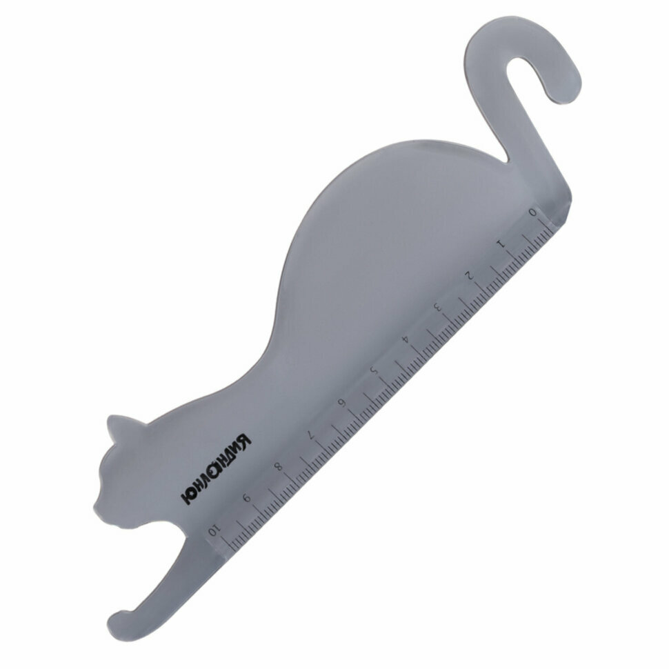 Линейка пластик 10 см юнландия "кошка", фигурная, тонированная прозрачная, европодвес, 210730, 210730