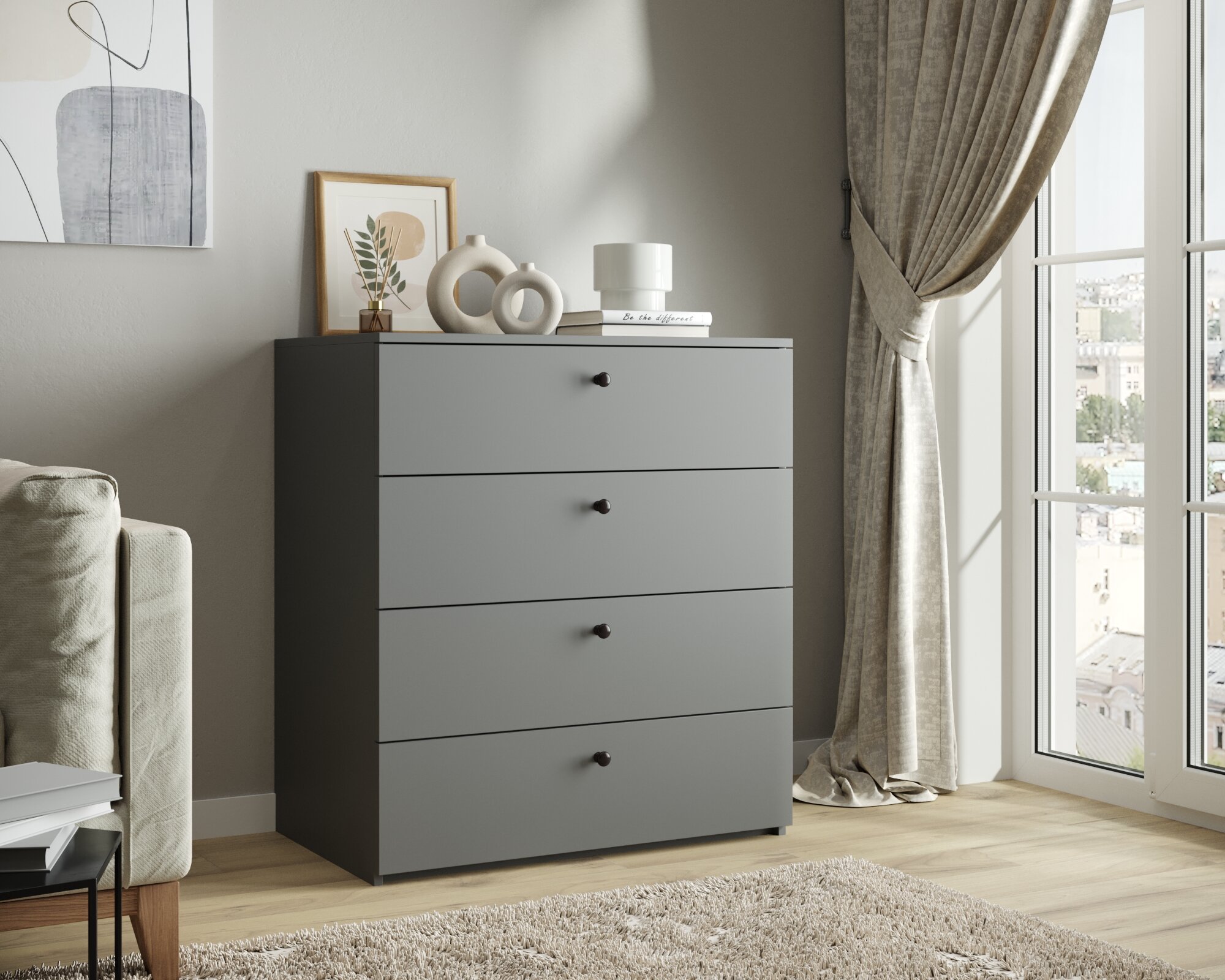 Комод с выдвижными ящиками Мебель на Руси "Ричи" 80х90х50 Серый графит