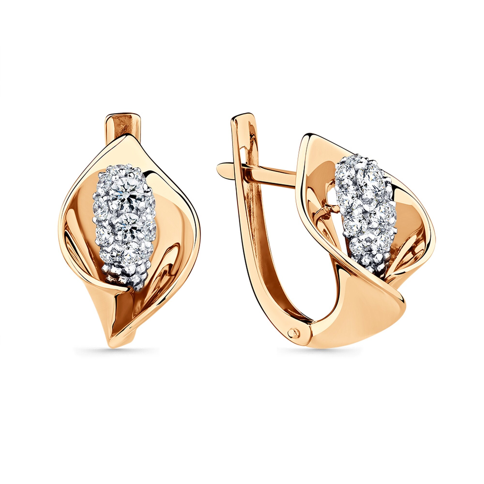Серьги, красное золото, 585 проба, фианит
