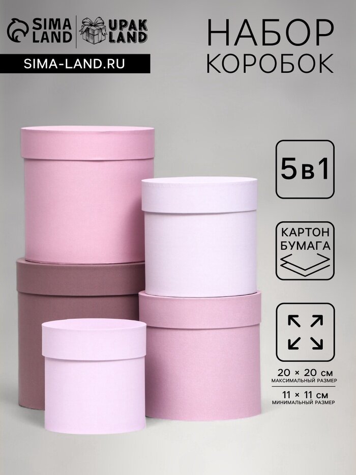 Набор круглых подарочных коробок 5 в 1, «Тепло» 20×20-11×11