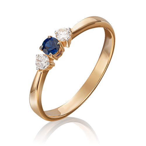 Кольцо, красное золото, 585 проба, сапфир, бриллиант