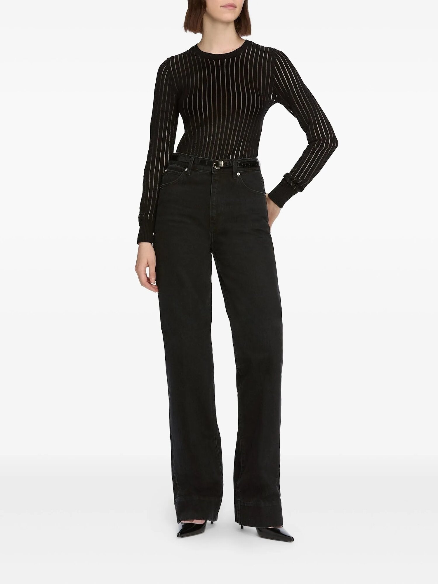 Топ Frame Striped long-sleeve top, размер XS, black/black — фото 1