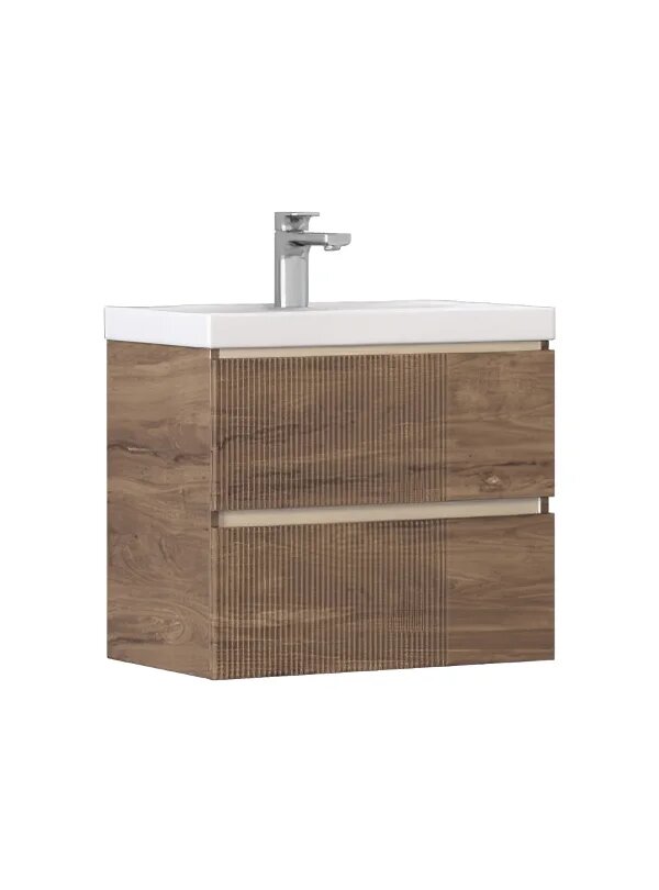 Тумба под раковину без столешницы Velvex Mondi 60 подвесная, светлое дерево, матовая, из МДФ, тумба для ванной, с ящиками, с доводчиками