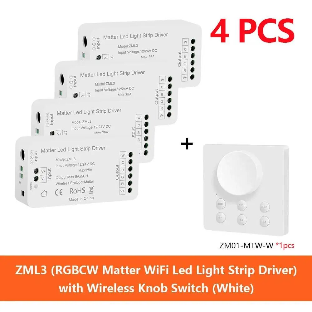 Zemismart Matter RGBCC LED драйвер с антенной для светодиодной ленты 4 PCS with White
