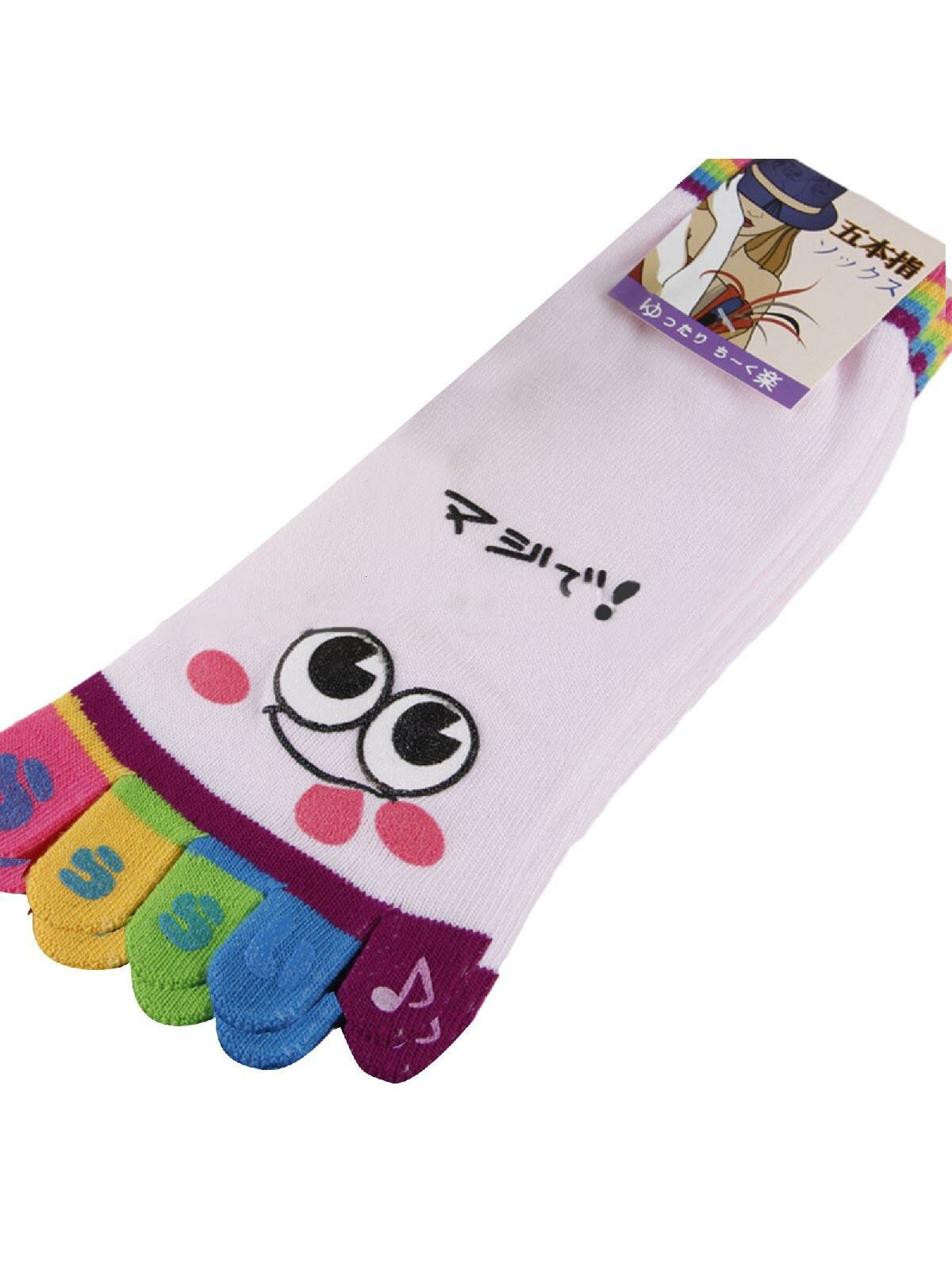 Женские носки с пятью пальцами, хлопковые, с мультяшным принтом, Розовый