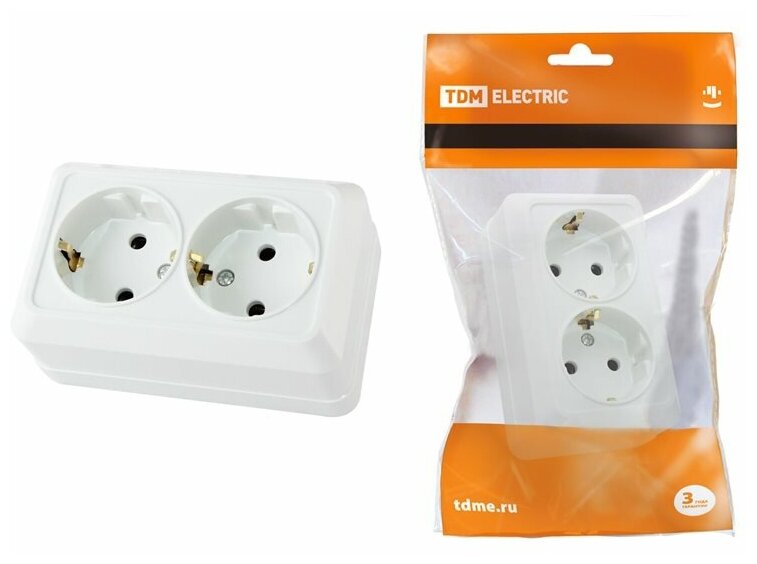Розетка двойная 2П+3 IP20 16А 250В (керамика) белая Ладога TDM {SQ1801-0113} 1 шт