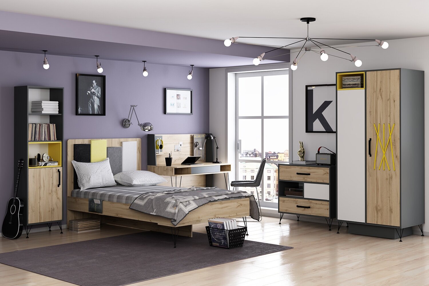 Шкаф для одежды распашной с зеркалом и полками Дуб Ирландский/Антрацит, 88х58х199 см Александрия