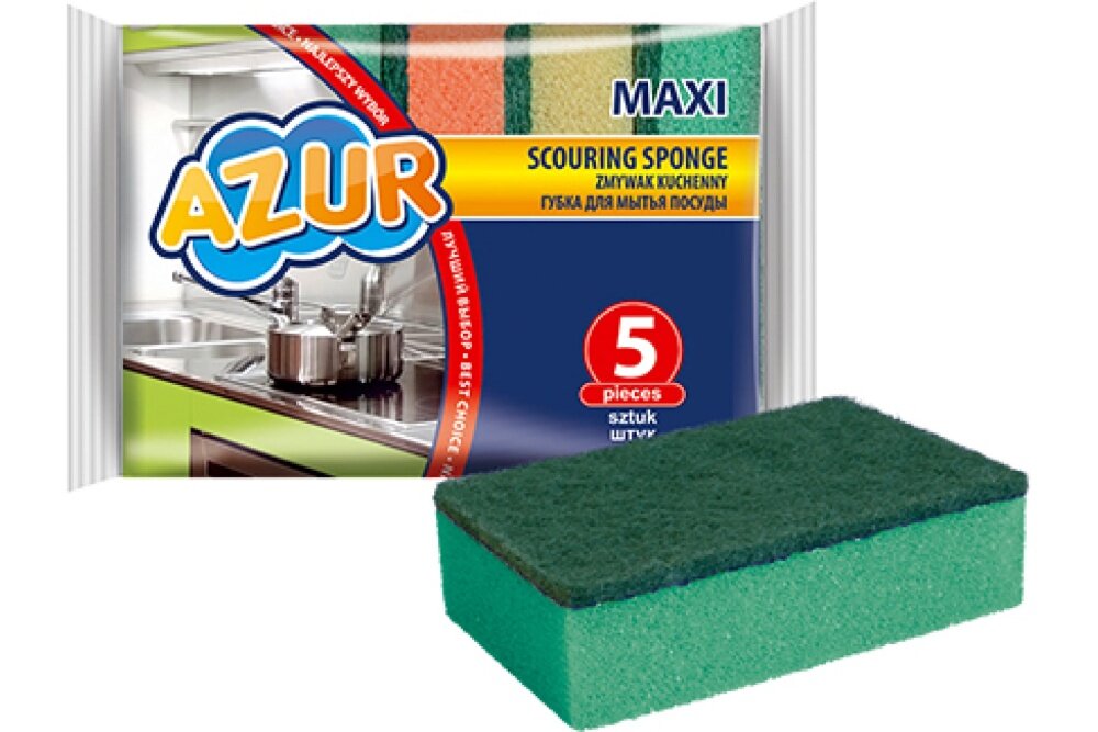 Губки 5 шт, 9,5*6,5*2,5 см макси центи/азур 030170 (Артикул: 4100006115)