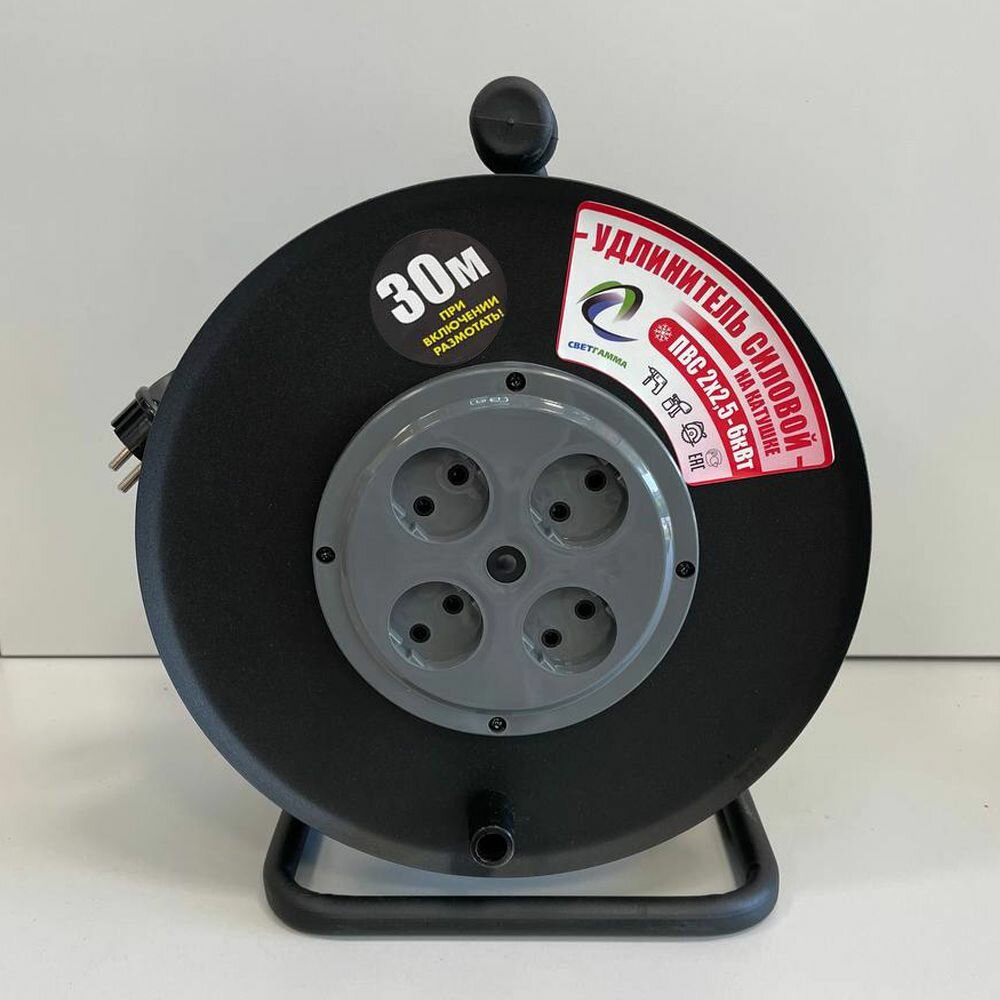 Удлинитель силовой на металлической катушке, 30м, ПВС (2х2,5) ГОСТ, 6000 Вт, СветГамма