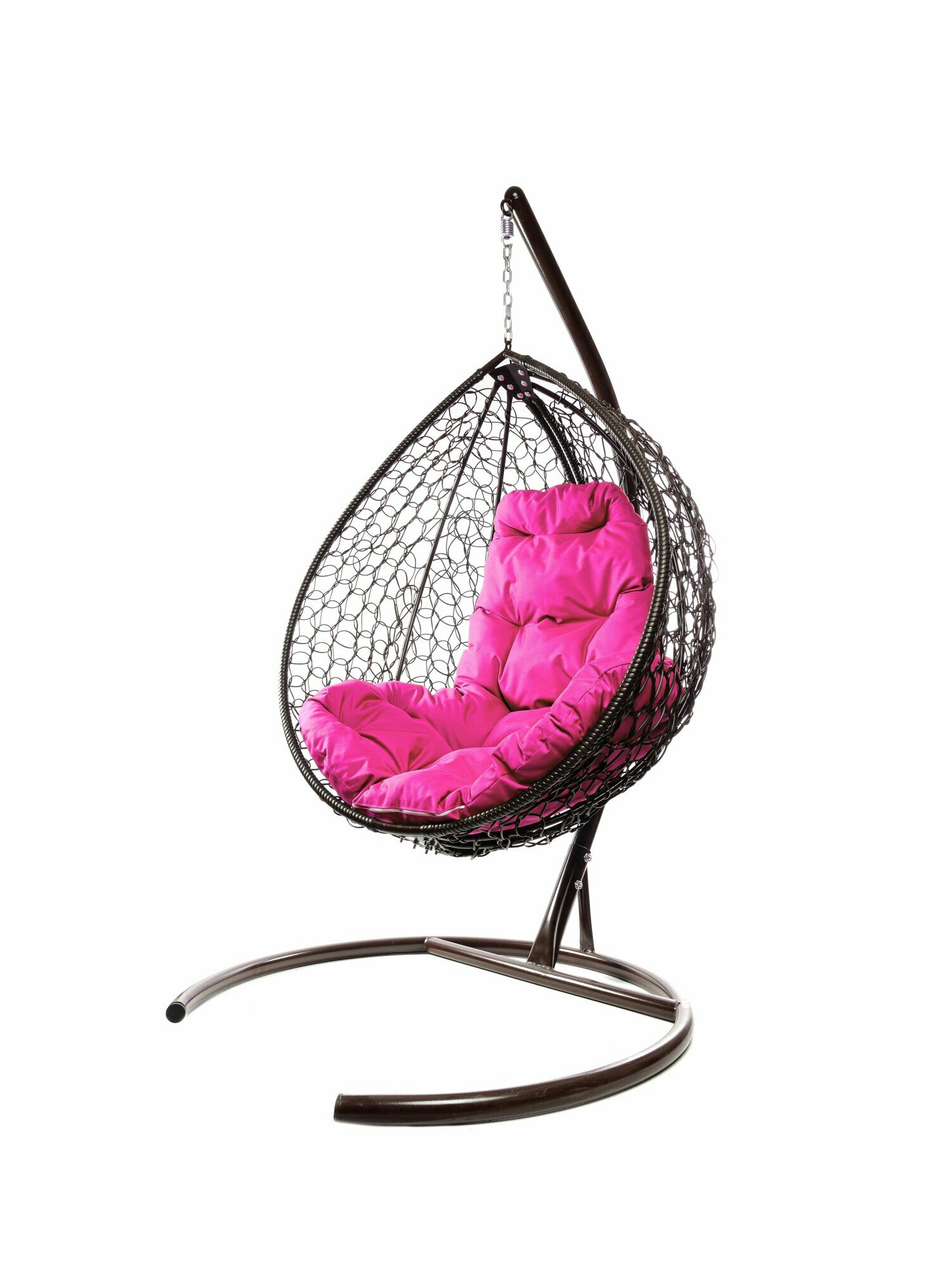 Подвесное кресло капля складная, с ротангом коричневое, розовая подушка
