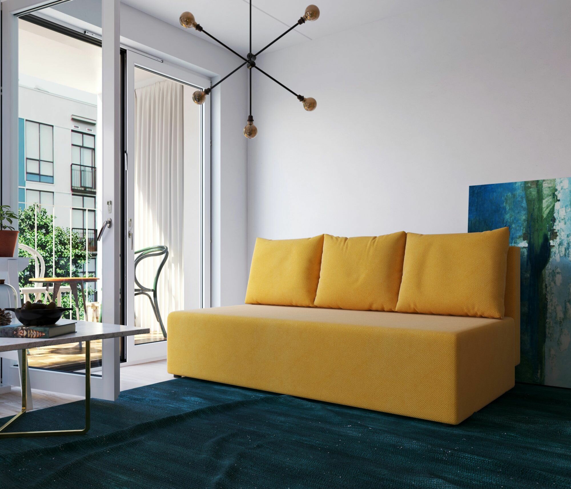 Диван-кровать DiHall "Каир", прямой, еврокнижка, наполнитель ППУ, велюр, жёлтый, 200 см x 80 см