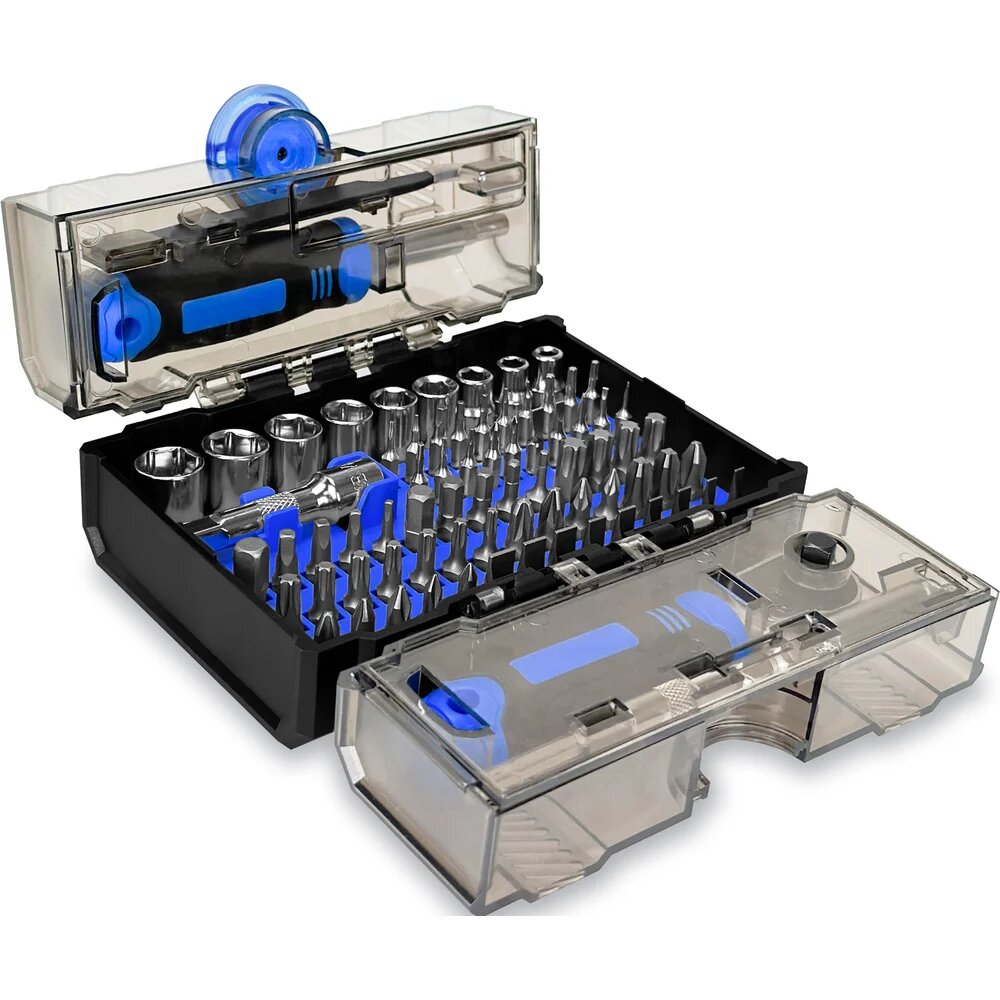 Набор бит vertextools 78 предметов, держатель, трещотка, переходник, адаптер, головки 0033-78 двухкомпонентная формула