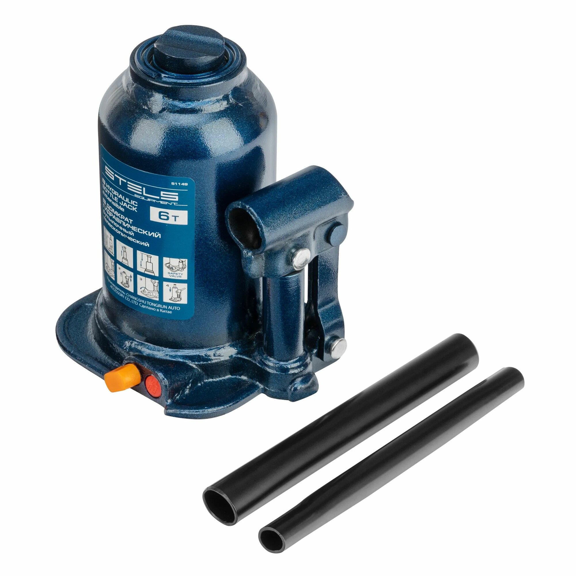 Домкрат гидравлический бутылочный телескопический, 6 т, подъем 180-410 мм, Stels, 51149