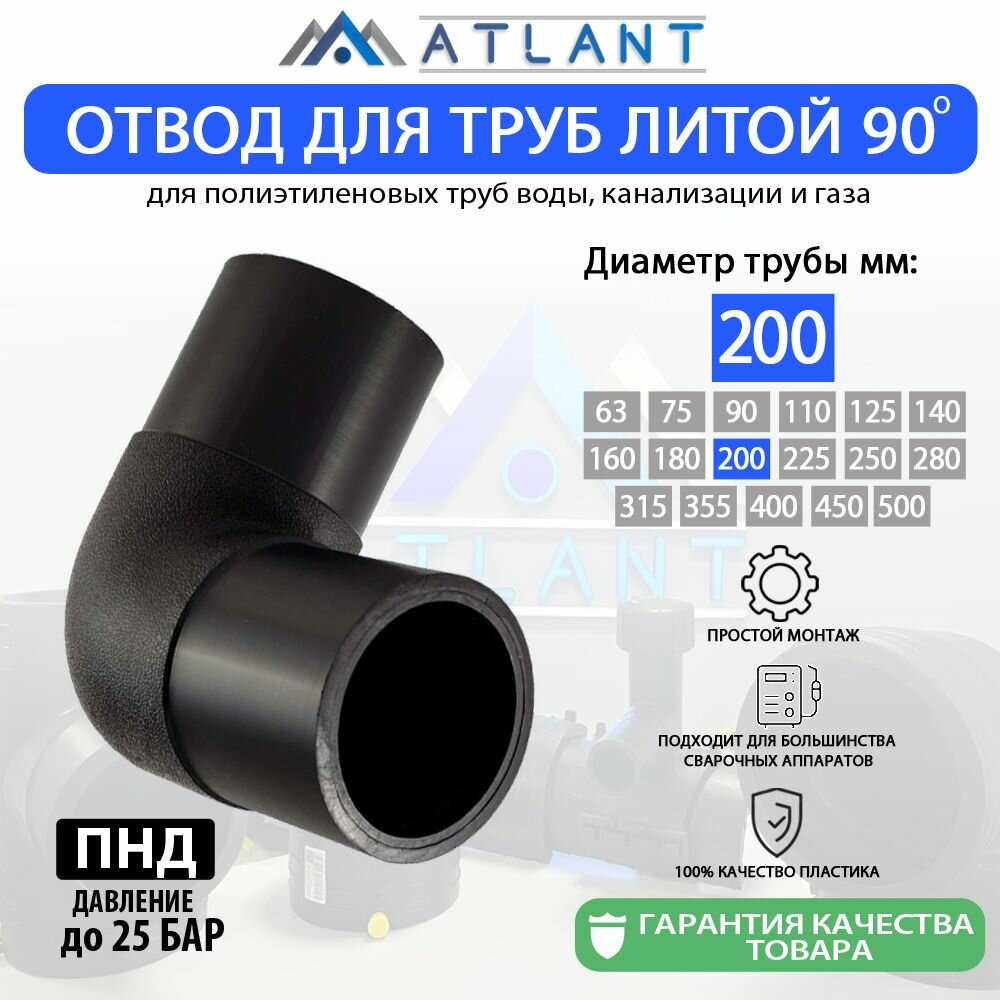 Отвод 90 литой d200 мм SDR11
