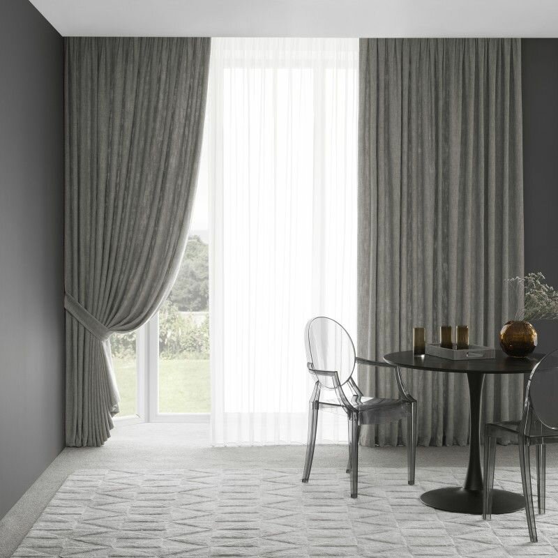 Togas Шторы для комнаты комплект с подхватами "Рикелли" димаут, 275 высота на 260 ширина - 2 шт, подхваты - 2 шт, серый