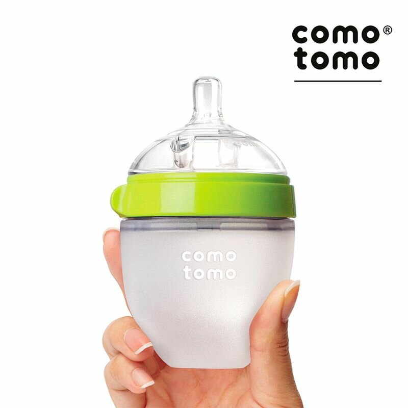 Comotomo 150 мл силиконовая детская бутылка зеленый (1 отверстие)