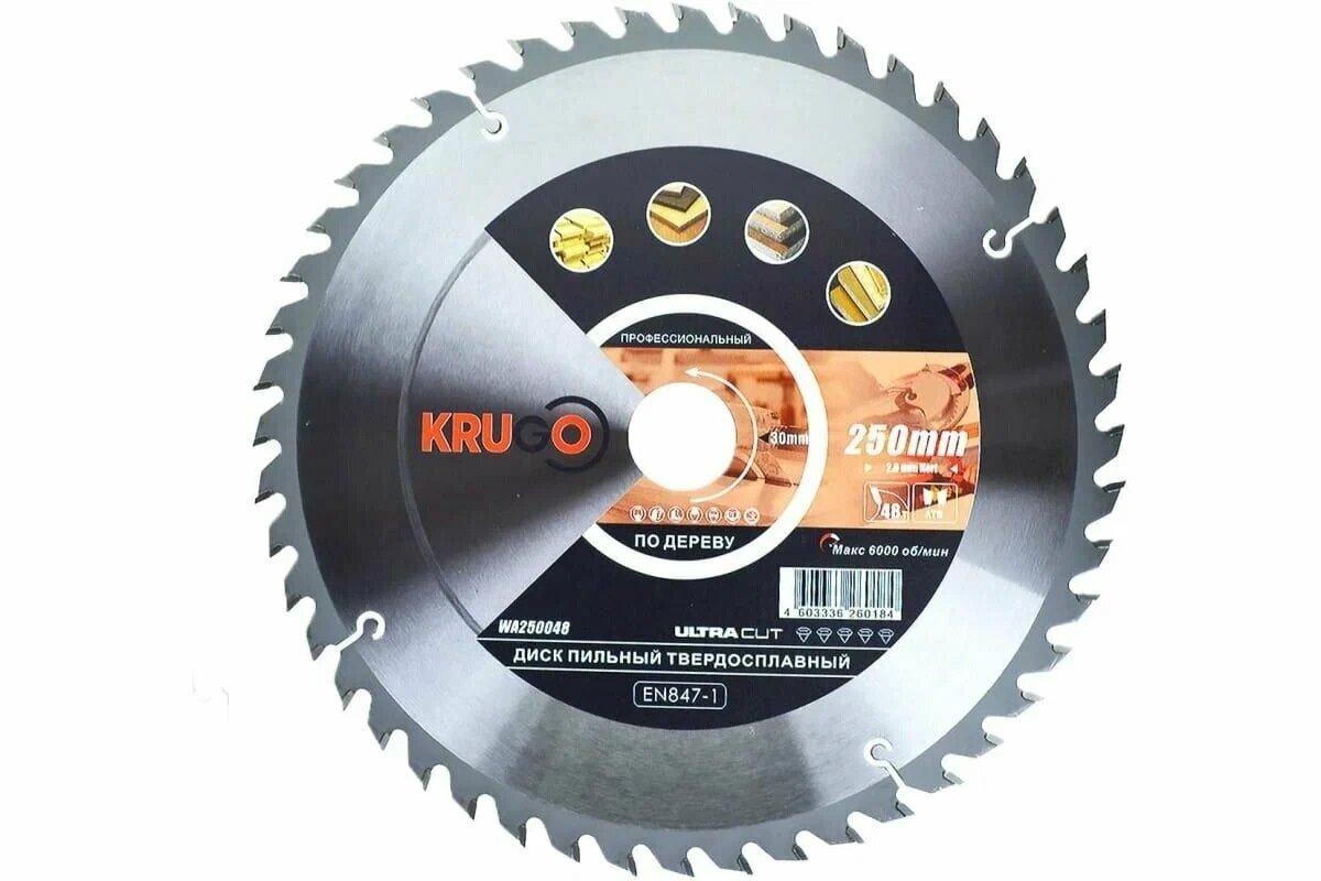 Диск пильный 250 x 2.6/1.8 x 48T x 30 мм KRUGO WA250048
