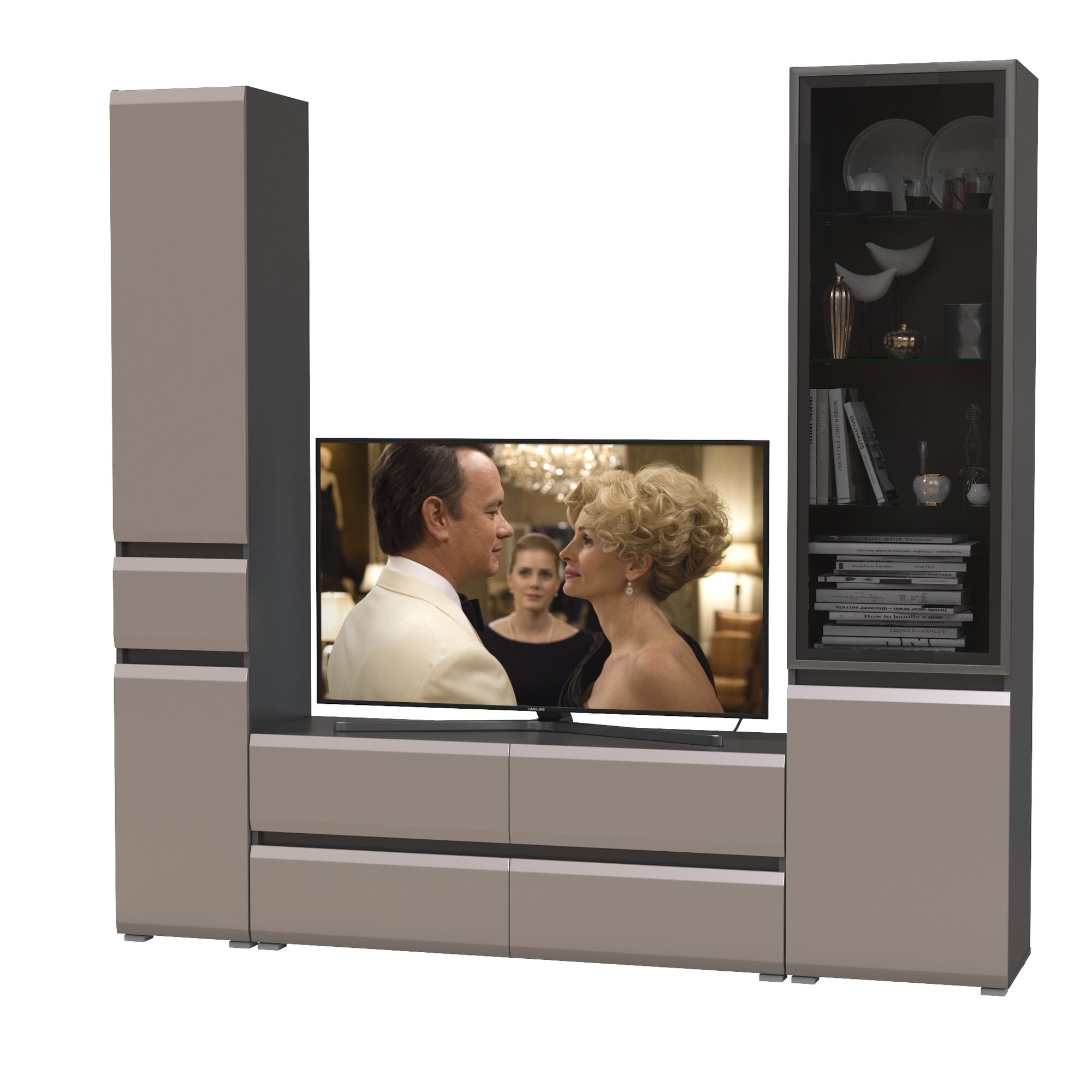 Гостиная Моби Сидней № 24, цвет антрацит/МДФ веллюто капучино, 214,9х41,3х205,2 см.