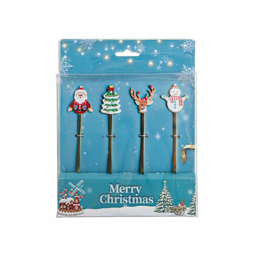 1 набор из 4 предметов, креативная рождественская посуда, милая ложка для размешивания послеобеденного чая и десерта-синий