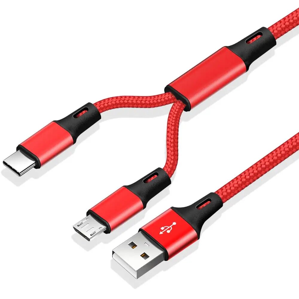 FONKEN 2 в 1 светодиодный модуль панели управления usb type C кабели быстрое зарядное устройство планшет телефон зарядный шнур 2в1 нейлоновый Плетеный Android зарядный провод red cable