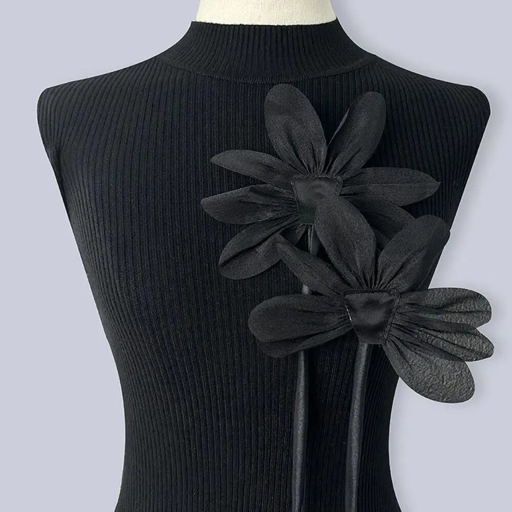 Черные цветы-броши из органзы, black-1 Pair