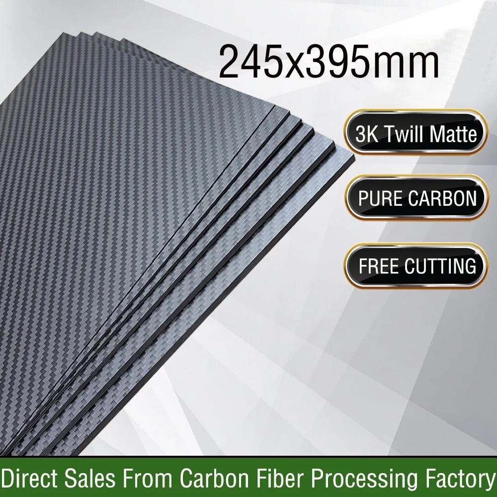 Панель углеволокна TianYuQi 245x395 мм, 1.5mm twill matte