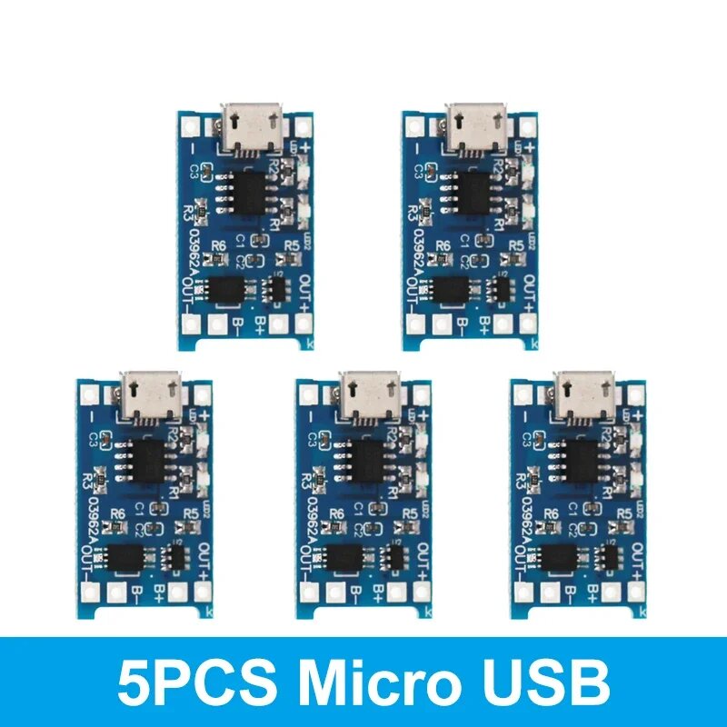 Модуль зарядки 18650 TP4056 1A 5 Pcs Micro USB
