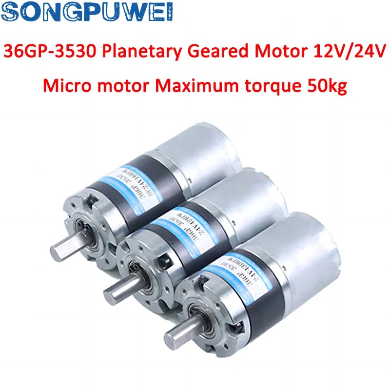 Металлический планетарный редуктор 36GP-3530 12В 24В 60RPM, Motor and bracket, 12V Shaft Size 8mm