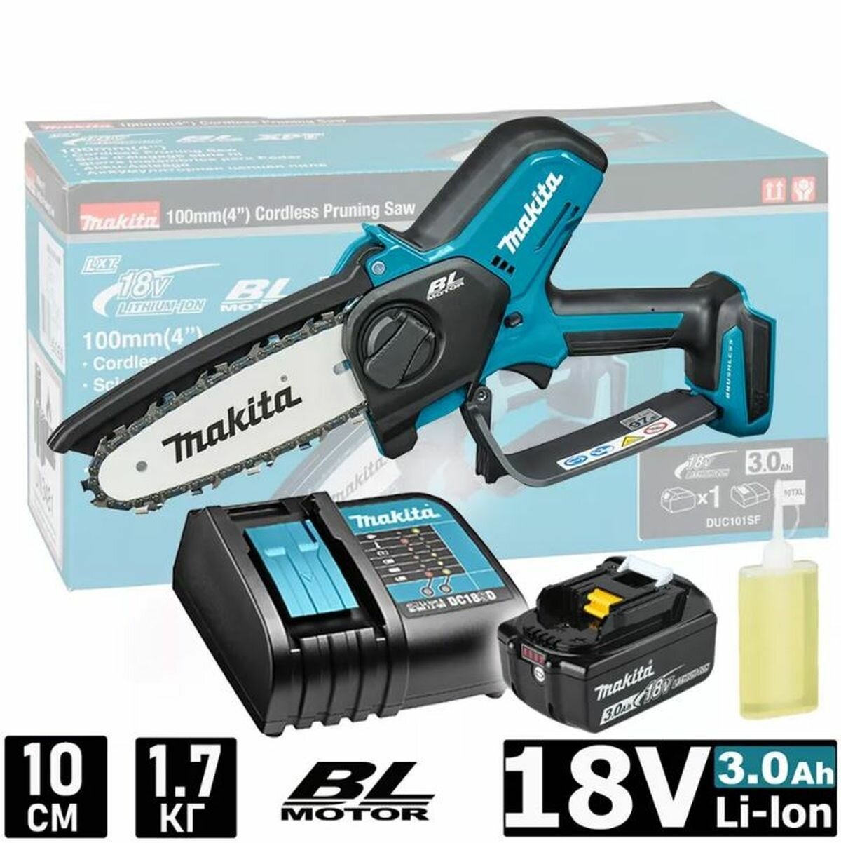 Аккумуляторная цепная пила Makita DUC101SF 18В LXT 320Вт. 10см (1акк. 3Ач, З/У)