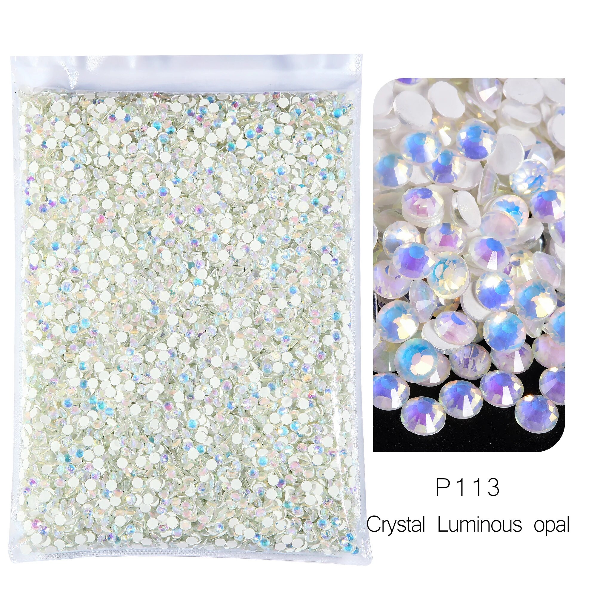 Серебряные стеклянные стразы для ногтей, Luminous opal, SS8-14400Pcs