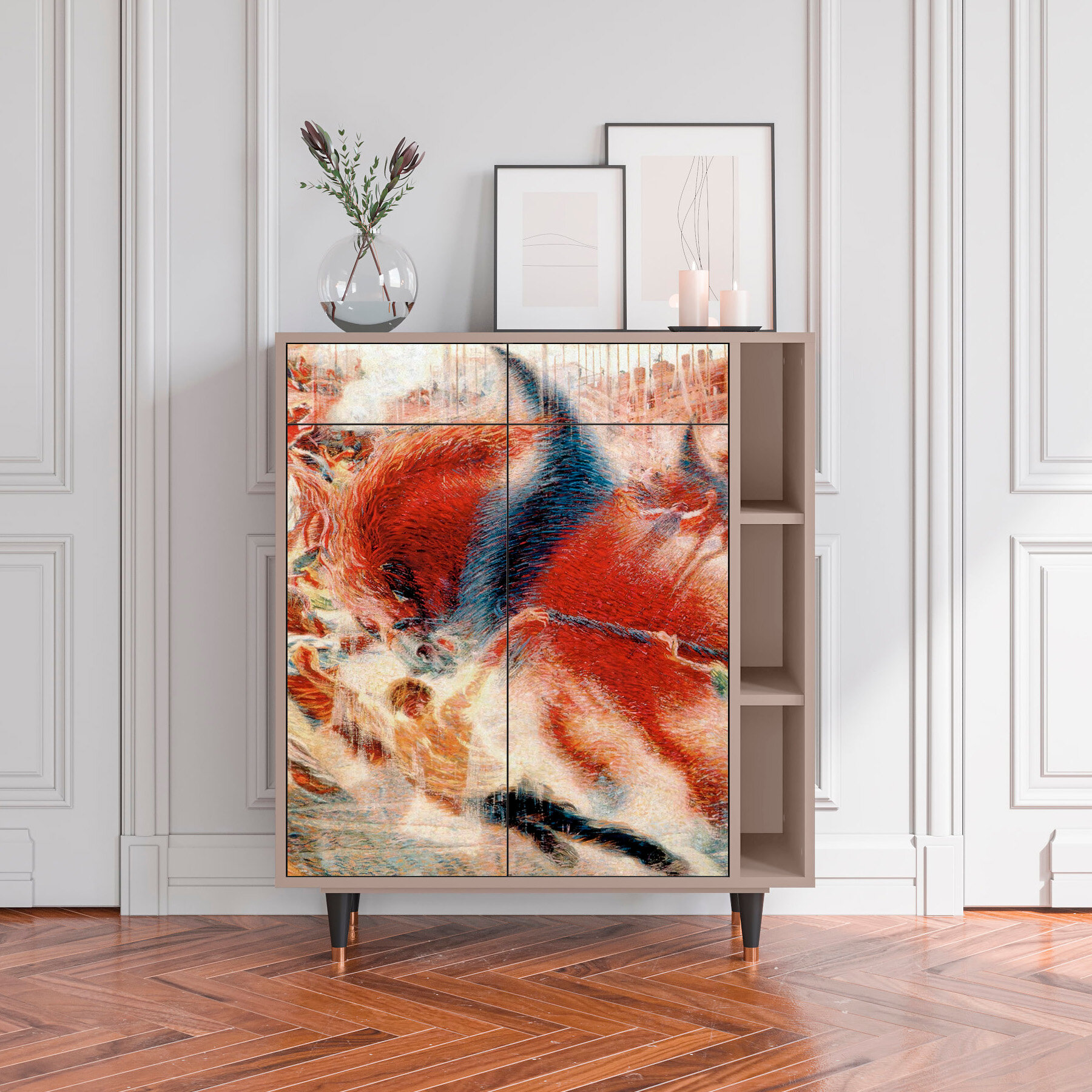 Комод - STORYZ - BS6 The City Rises by Umberto Boccioni, Размер - 94 x 110 x 41 см, Цвет корпуса - , Бежевый