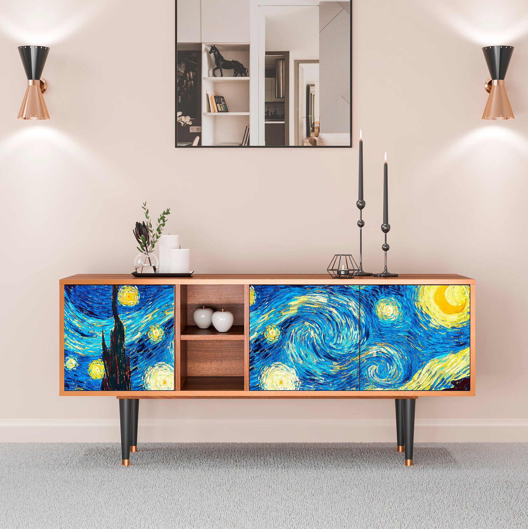 ТВ-Тумба - STORYZ - T5 The Starry Night by Vincent van Gogh, Размер - 150 x 69 x 41 см, Цвет корпуса - , Орех
