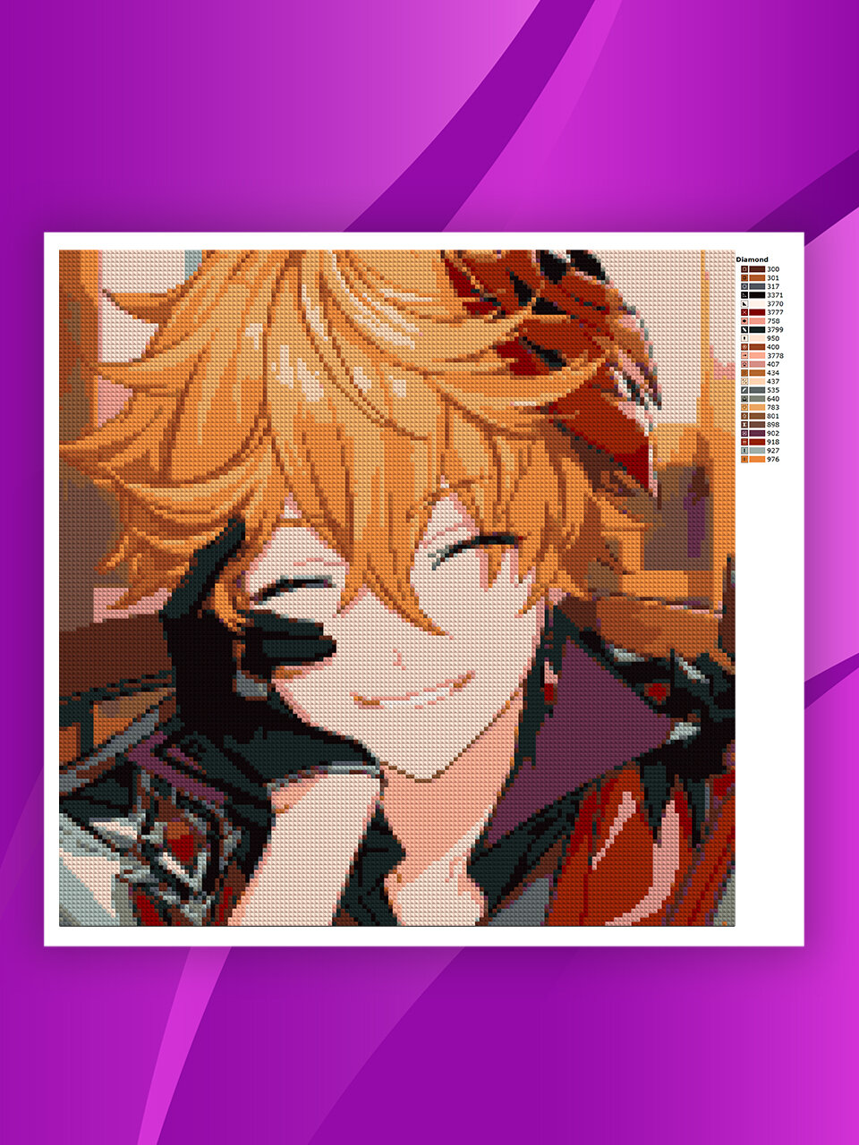 Алмазная мозаика без подрамника - вышивка Genshin impact - Чайлд 40 х 40 см