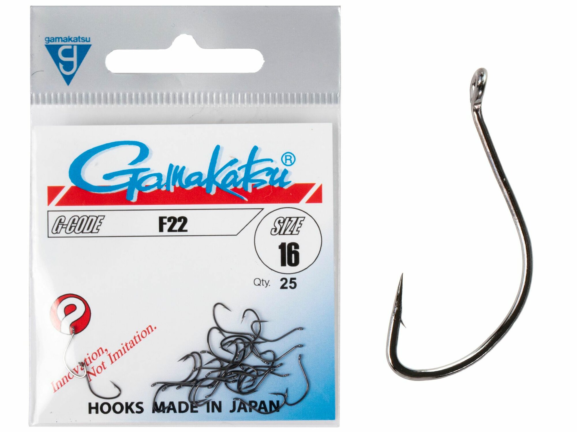 Крючки для рыбалки одноподдевные металлические набор на щуку и сома, Gamakatsu F22 HOOKS BLACK разм. 16 25шт. по 1 упак, снасти карповые летние Япония