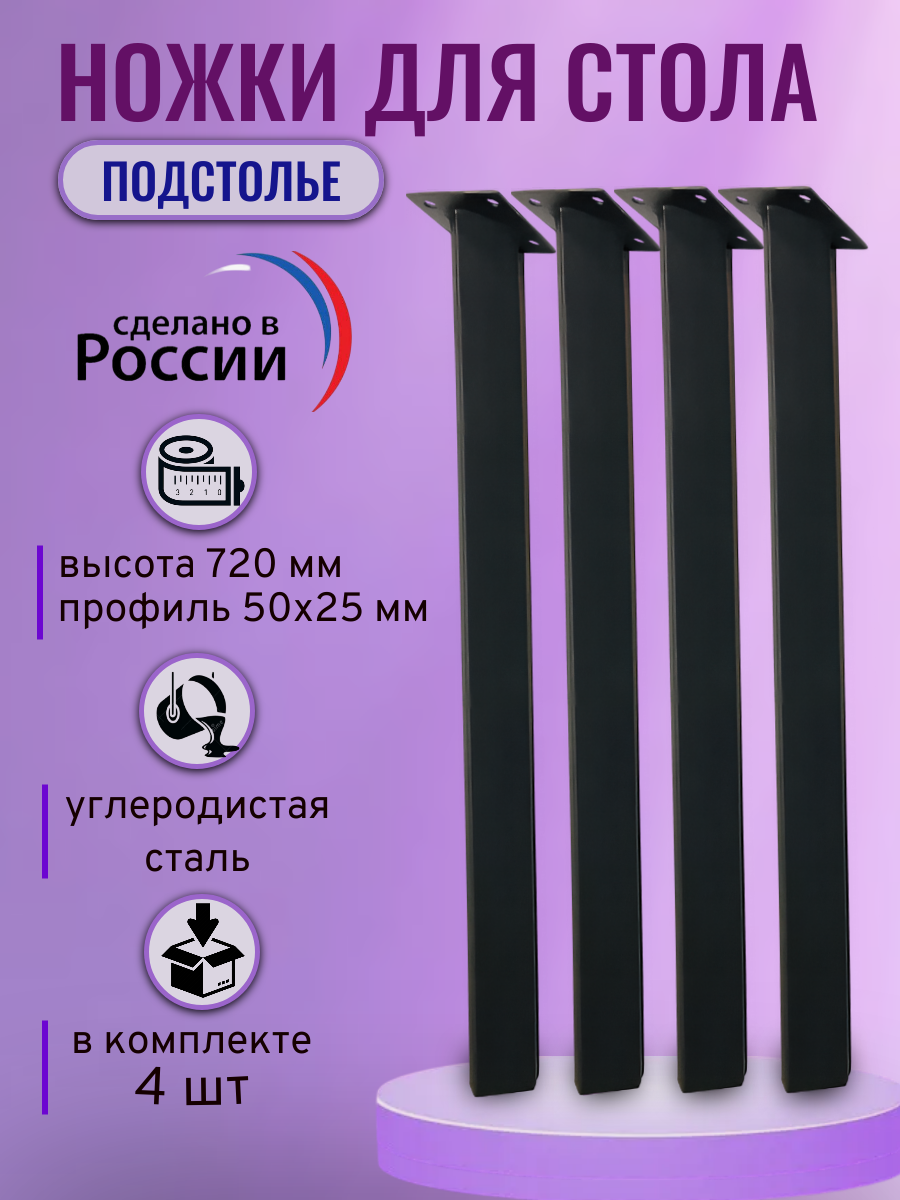 Подстолье ножки для стола металлические в стиле лофт, комплект 4 штуки