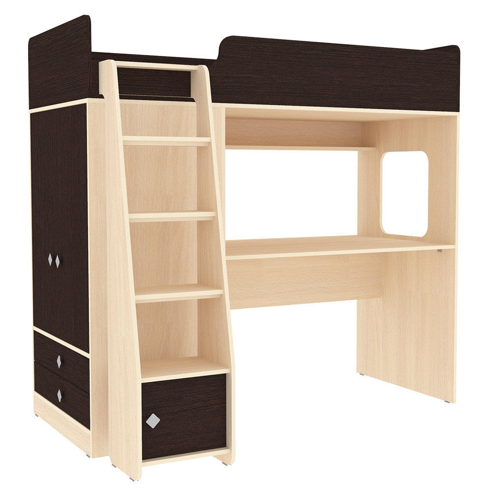 Кровать чердак Л-Ф607.1 75x175 Дуб Молочный Венге