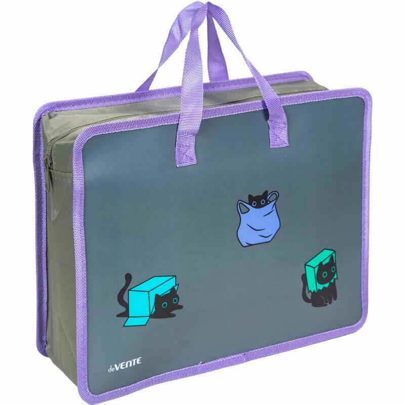 Сумка папка для тетрадей deVente "Cats&Boxes", А4, на молнии, из пластика, с текстильным расширением 10см