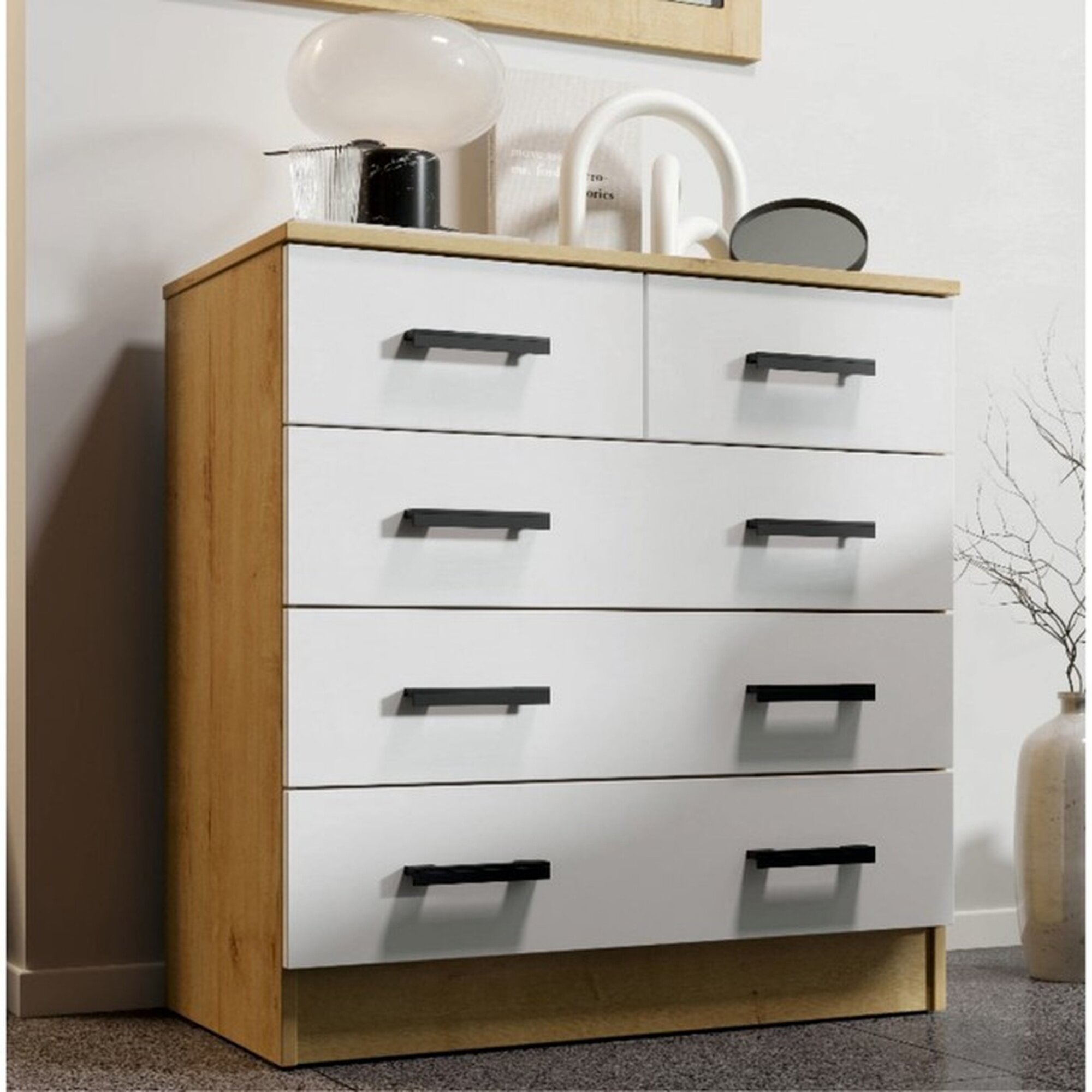 Комод Сима-ленд К800-3/2 "Эко", ЛДСП, 5 ящиков, белый/дуб вотан