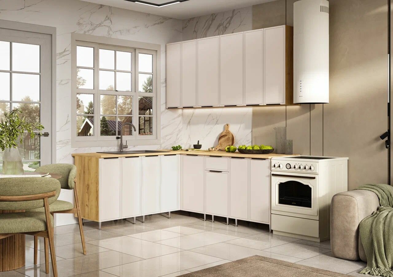 Кухня МДФ Николь 1.8х2.0 Кашемир/Дуб Крафт (Дуб Вотан)