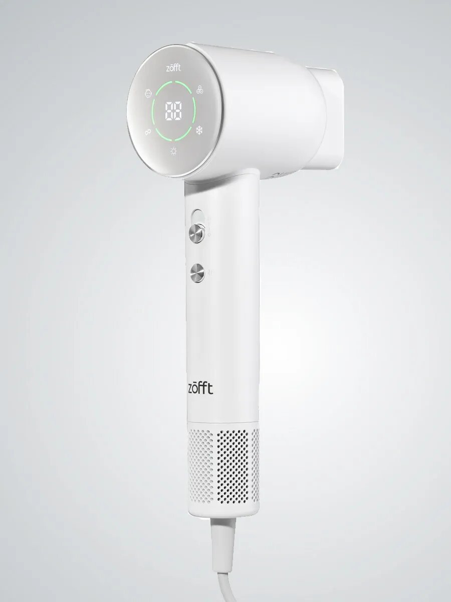 Фен Zofft HD-102WK "Air Gloss Pro-K", 1500Вт, 6 режимов, 3 насадки, вращение шнура, белый